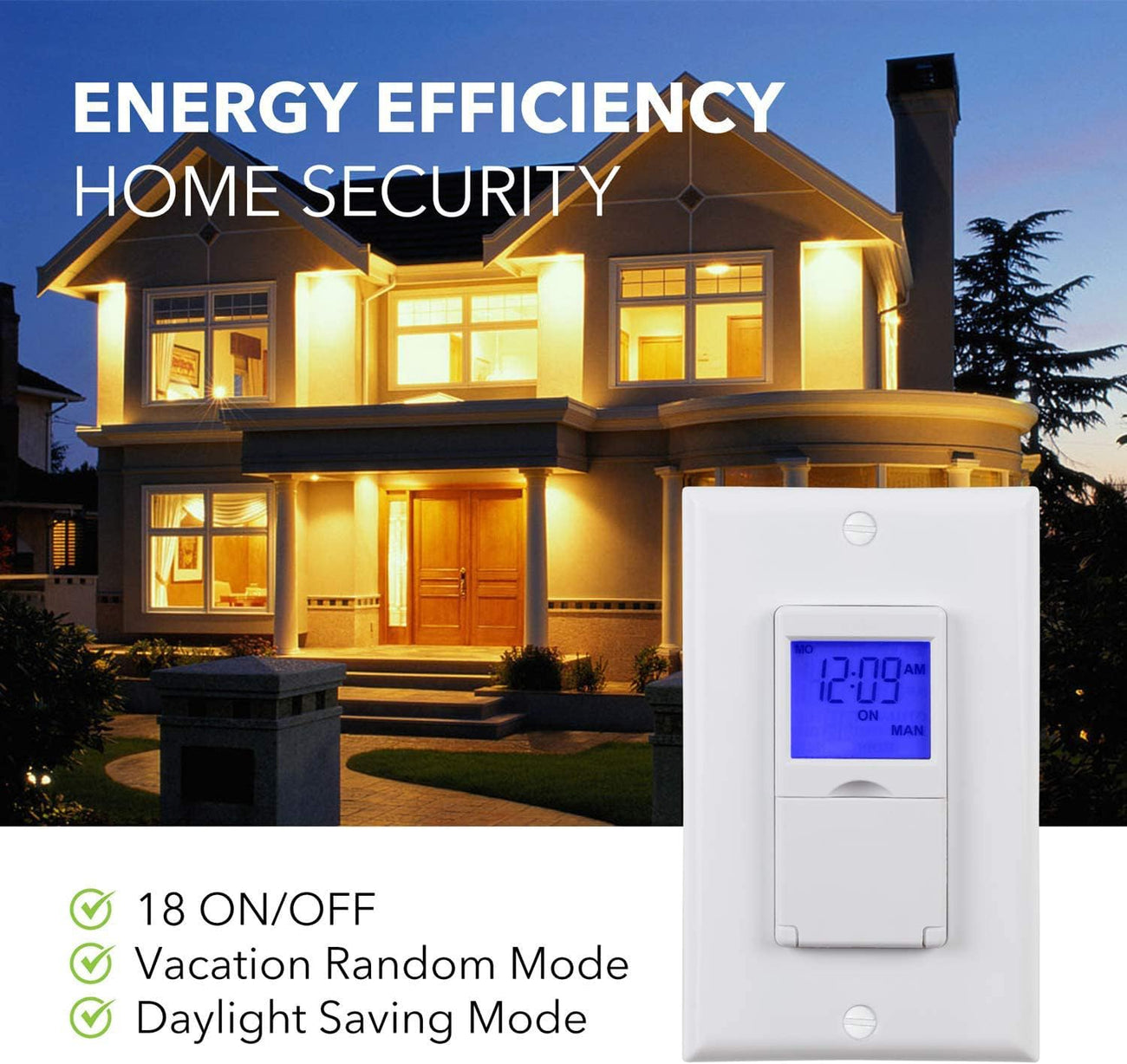 7 Day Programmable In-Wall Timer Switch, Single Bole 3 Way Use Blue Ba