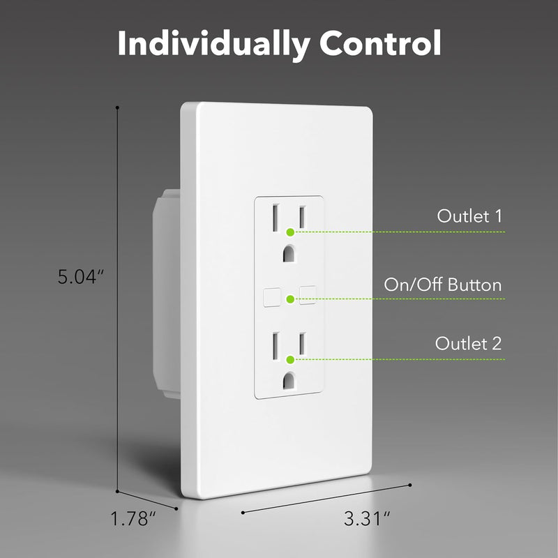 Smart WiFi in-Wall Outlet Switch 2 Individually Outlets Works with Tim