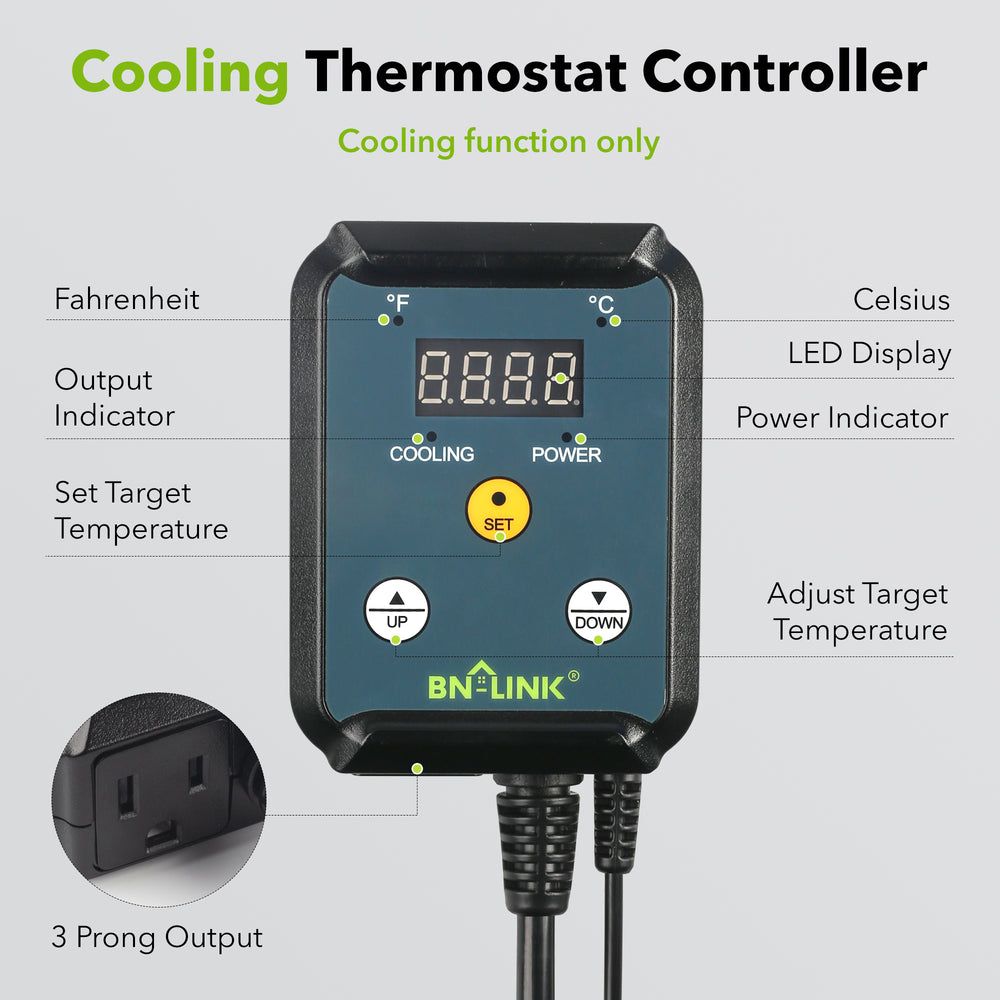 BN-LINK Digital Cooling Thermostat Controller For Cooling Device 40-108 F