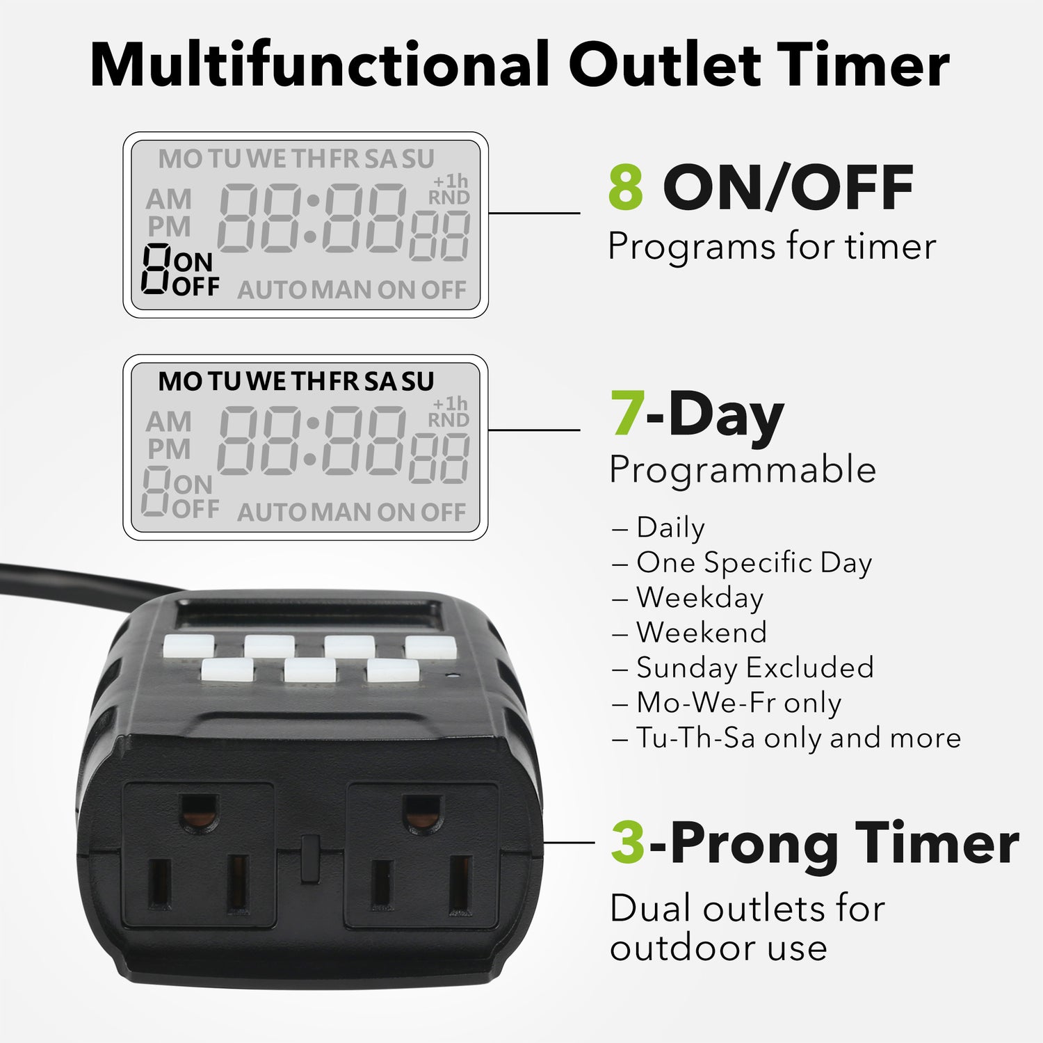 7 Day Heavy Duty Digital Programmable Outdoor Timer Dual Outlet BN-LIN