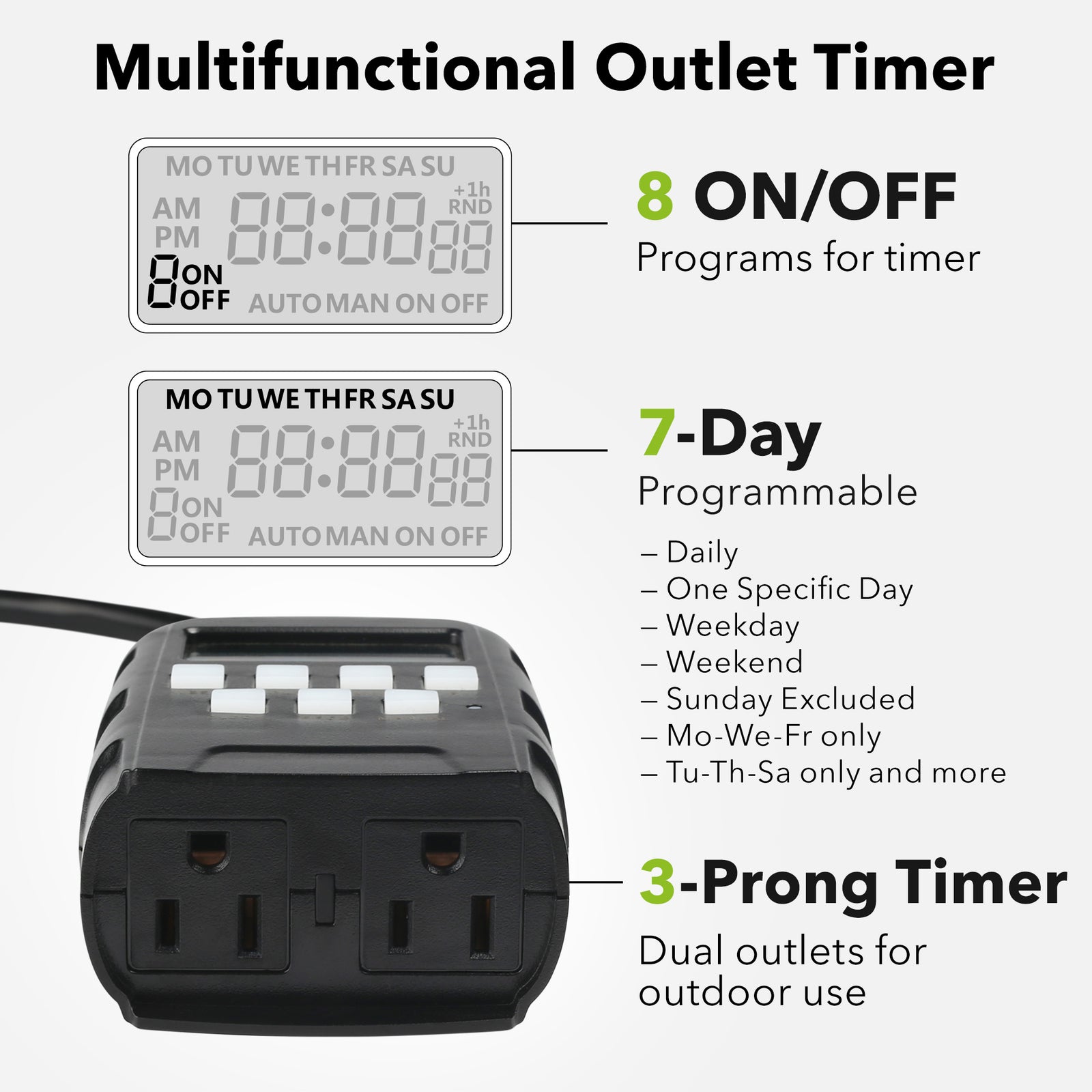 7 Day Heavy Duty Digital Programmable Outdoor Timer Dual Outlet BN-LIN