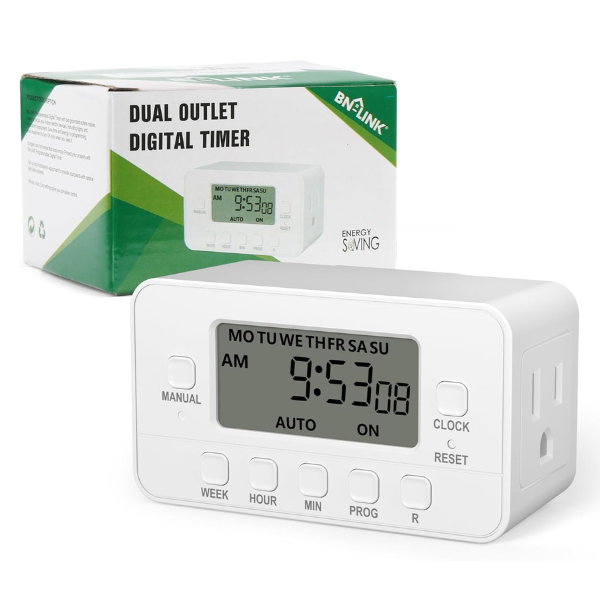 7-Day Heavy Duty Digital Timer with Dual Outlet LCD Display 3-Prong BN