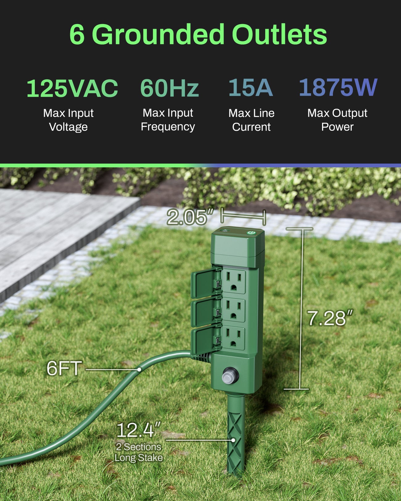 Outdoor Smart WiFi Timer Outlet Heavy Duty Yard Stake Compatible Funct