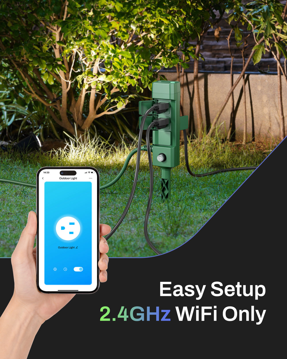 Outdoor Smart WiFi Timer Outlet Heavy Duty Yard Stake Compatible Funct