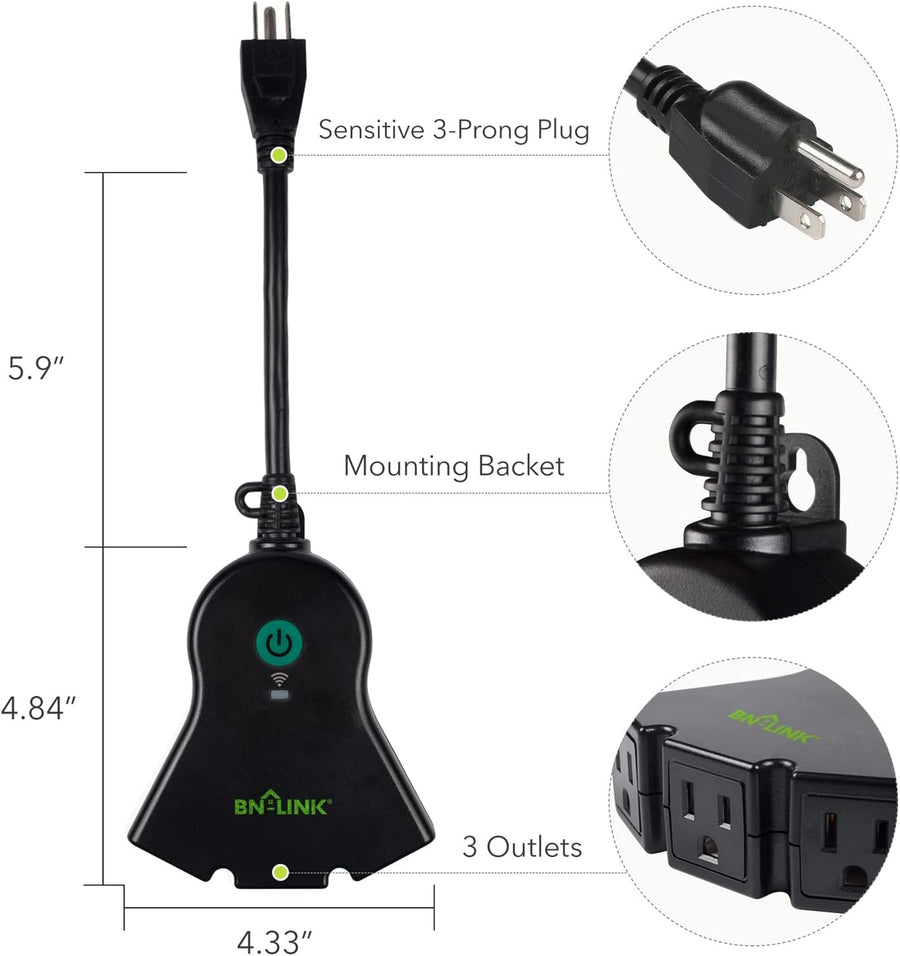 Outdoor Smart Wi-Fi Plug Outlet with 3 Sockets Compatible Function BN-
