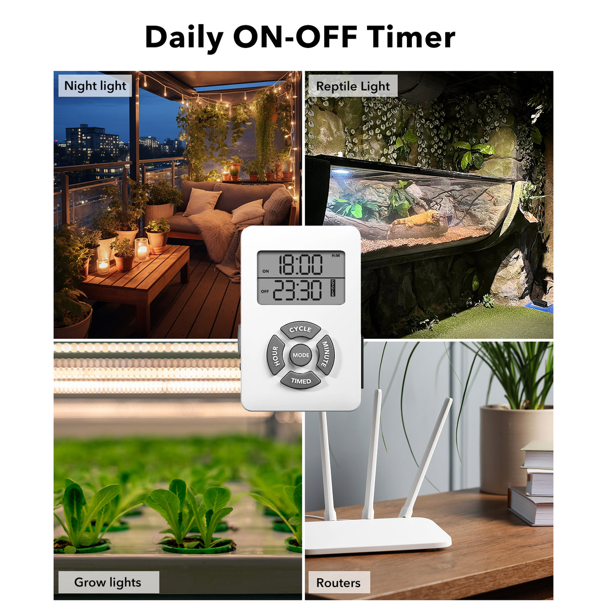 Digital Timer, Repeat Cycle Intermittent Timer Plug 24 Hour Programmab