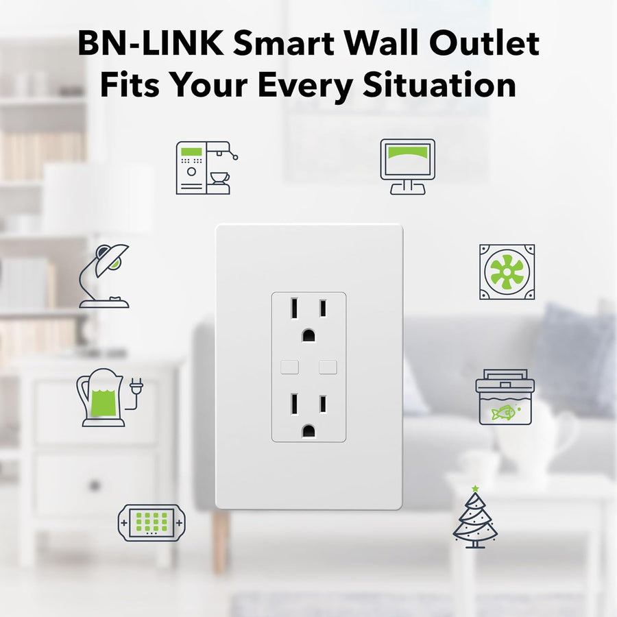 Smart WiFi in-Wall Outlet Switch 2 Individually Outlets Works with Tim