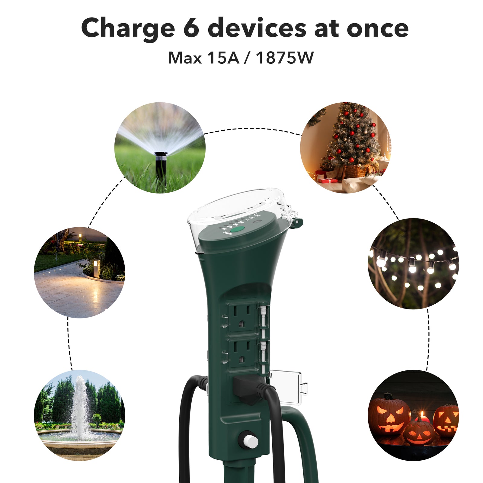 Outdoor Multi Socket Timer Yard Stake with Photocell Countdown Timer a