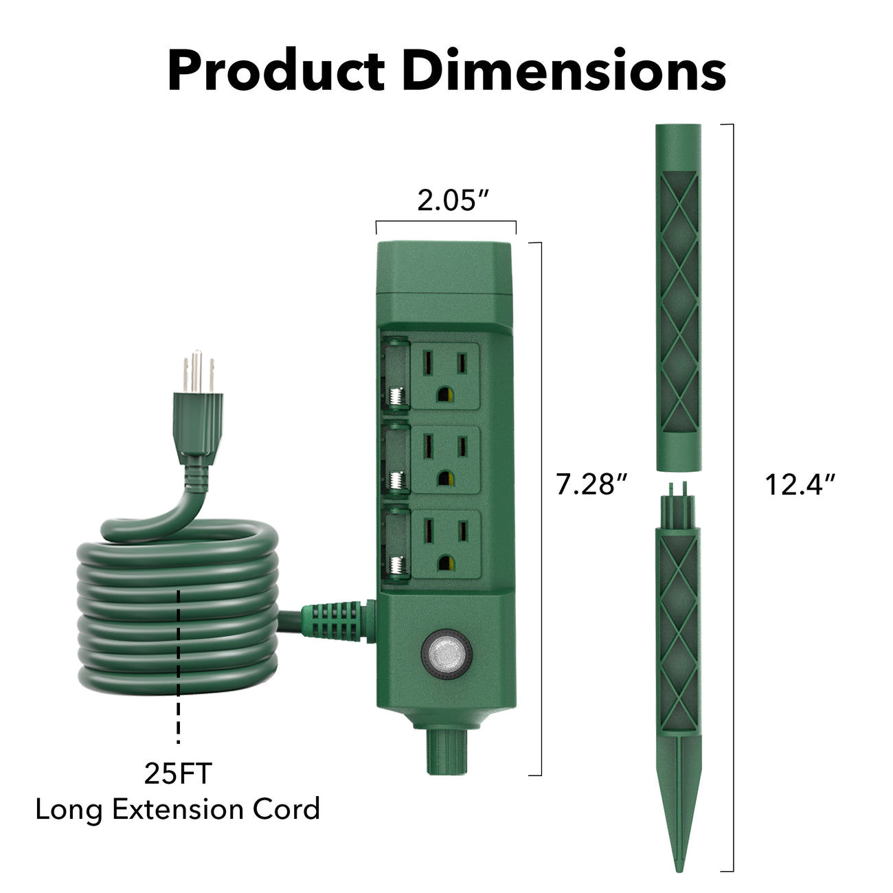 BN-LINK 25ft Outdoor Extension Cord with Power Stake & Light Timer, 6-