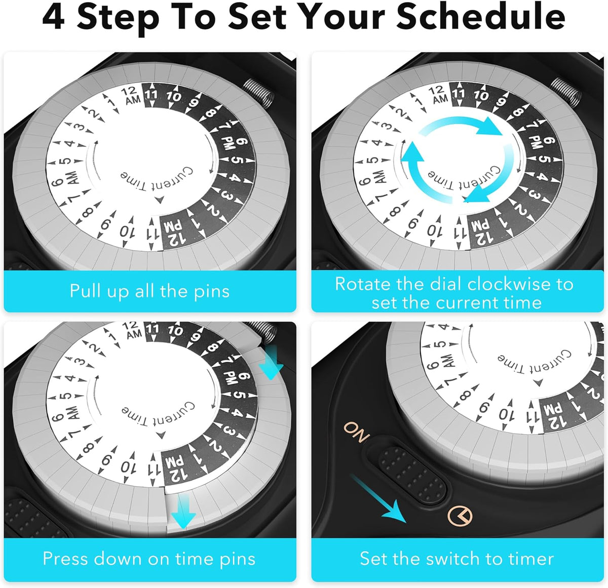 24 Hour Mechanical Waterproof Outdoor Timer With 2 Grounded HBN