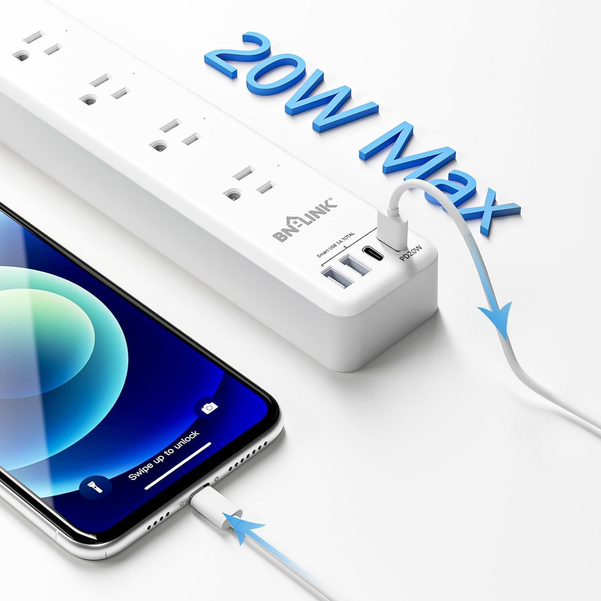4 Outlets Smart Wifi Power Strip Compatible with Alexa Google Home Sur