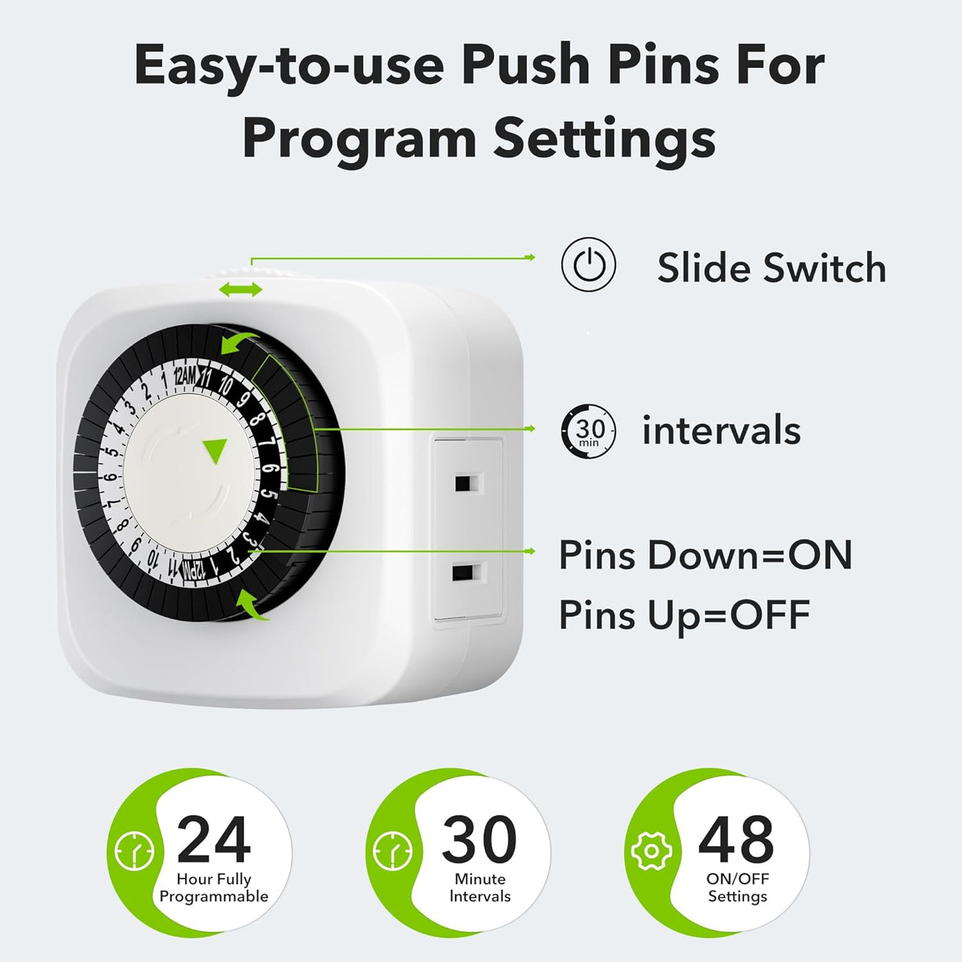 BN-LINK Mini Indoor 24-Hour Mechanical Outlet Timer 2 Prong 2-Pack