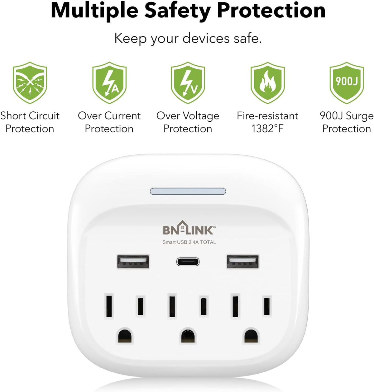 Surge Protector Multi Wall Plug Outlet Splitter Extender 3 Outlets wit