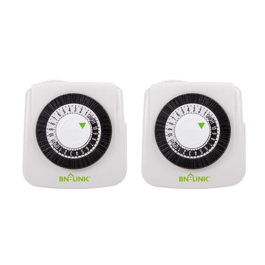 BN-LINK Mini Indoor 24-Hour Mechanical Outlet Timer 2 Prong 2-Pack