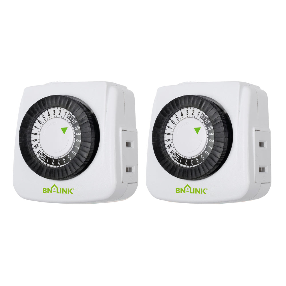BN-LINK Mini Indoor 24-Hour Mechanical Outlet Timer 2 Prong 2-Pack