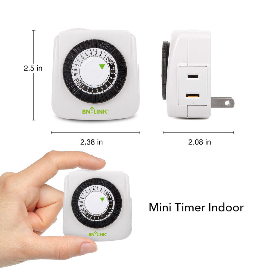 BN-LINK Mini Indoor 24-Hour Mechanical Outlet Timer 2 Prong 2-Pack