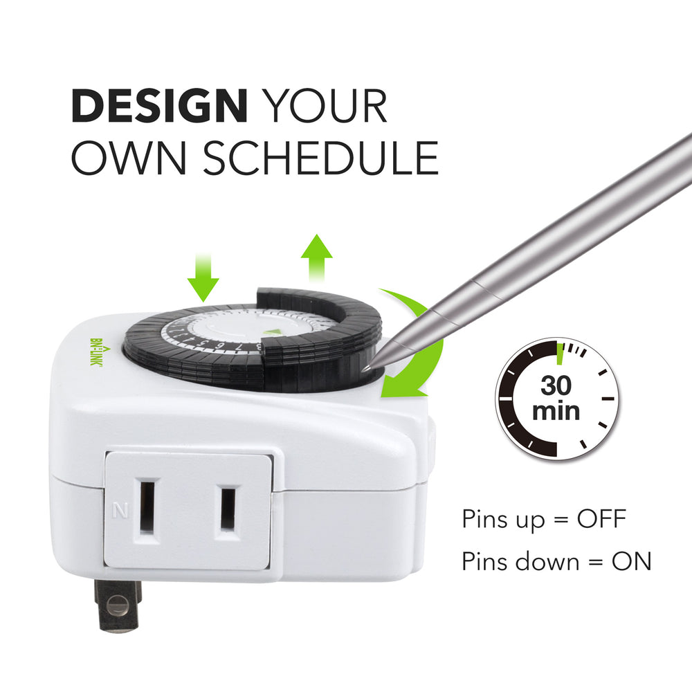 BN-LINK Mini Indoor 24-Hour Mechanical Outlet Timer 2 Prong 2-Pack