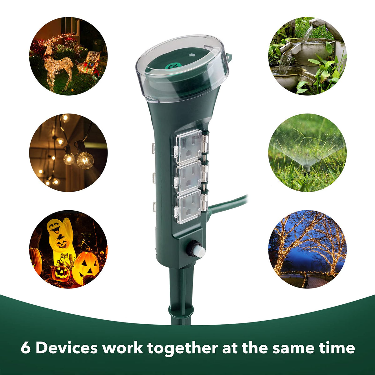 Outdoor Smart WiFi Timer Outlet Heavy Duty Yard Stake Compatible Funct