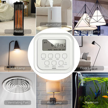 7 Day Heavy Duty Digital Timer, Dual Outlet, On/Off Programs 3-Prong P ...